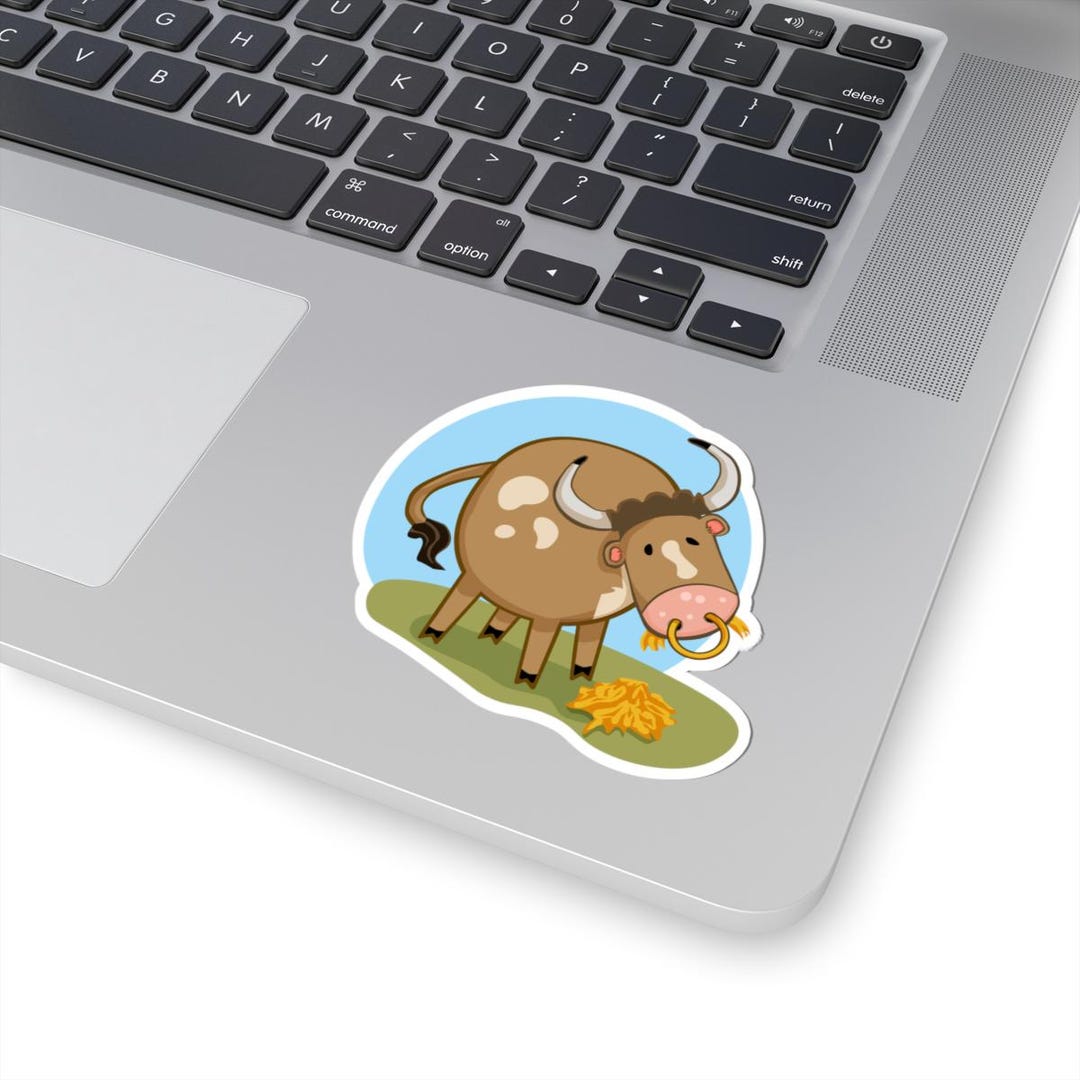 Cartoon Bull Eating Hay Sticker | Kiss-cut Sticker - Etsy