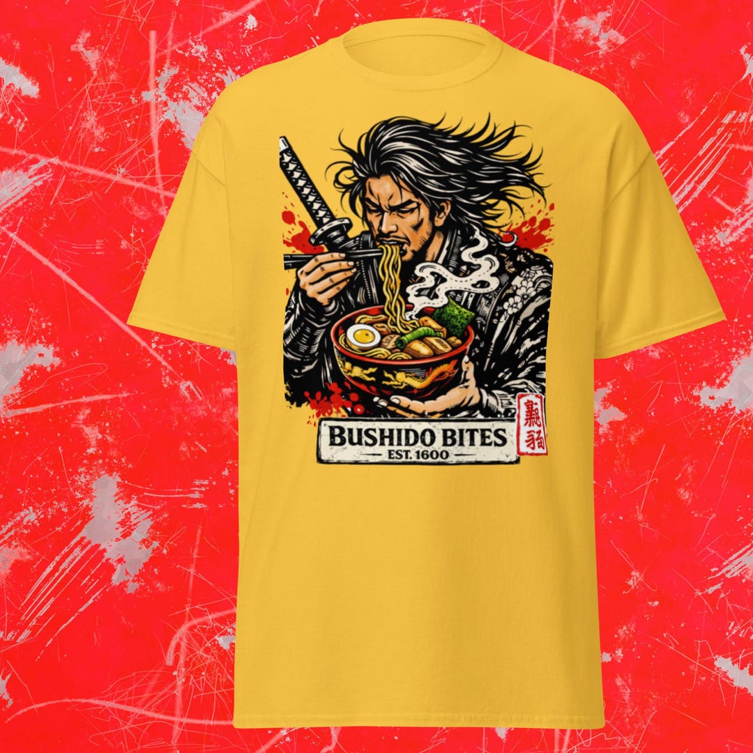 Bushido Bites Ramen Samurai T-shirt | Japanese Food Warrior Graphic Tee ...