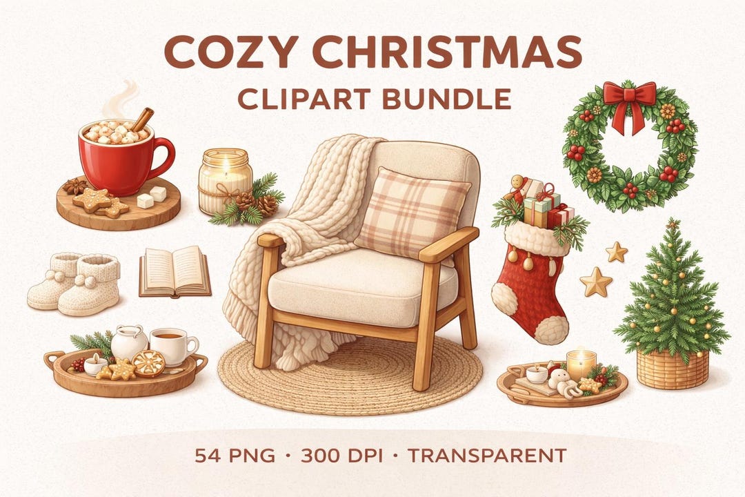 54 Cozy Christmas Clipart PNG Bundle | Lifestyle Hygge Winter ...