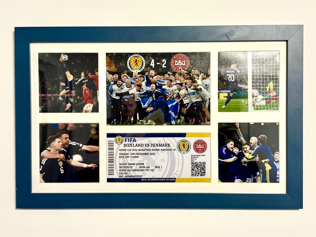 Scotland Vs Denmark Framed Picture Display in Blue Frame With Souvenir ...