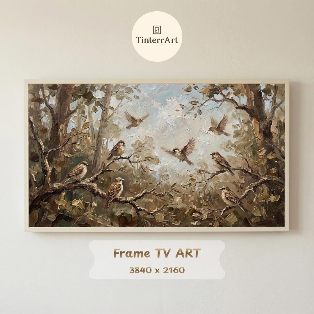 Woodland Sparrows Frame TV Art | Impasto Oil Painting | Digital ...