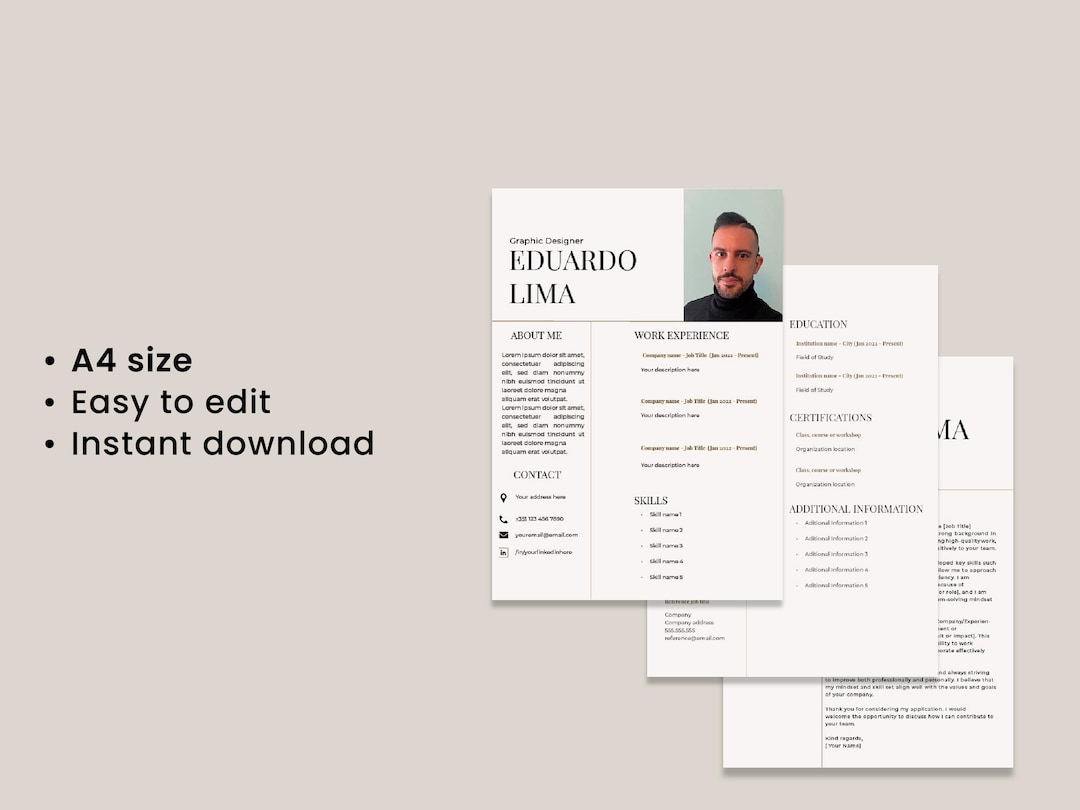 Minimalist Resume Template + Cover Letter | Clean Professional CV ...