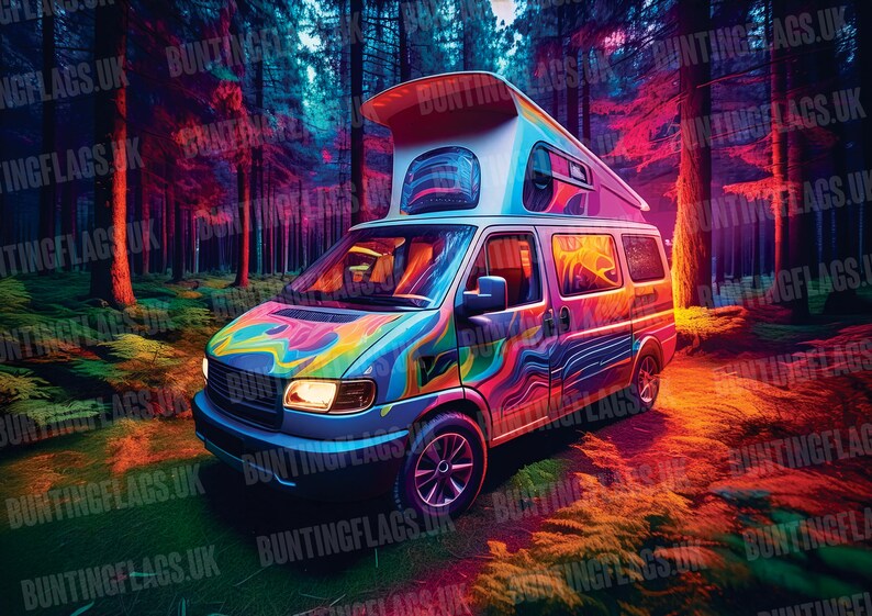 Psychedelic VW T4 Camper Midnight Forest Glow – A3 Poster - Etsy UK