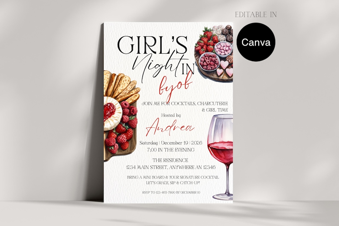 Girls Night in Invitation, Modern Chic Ladies Night Invite (digital ...