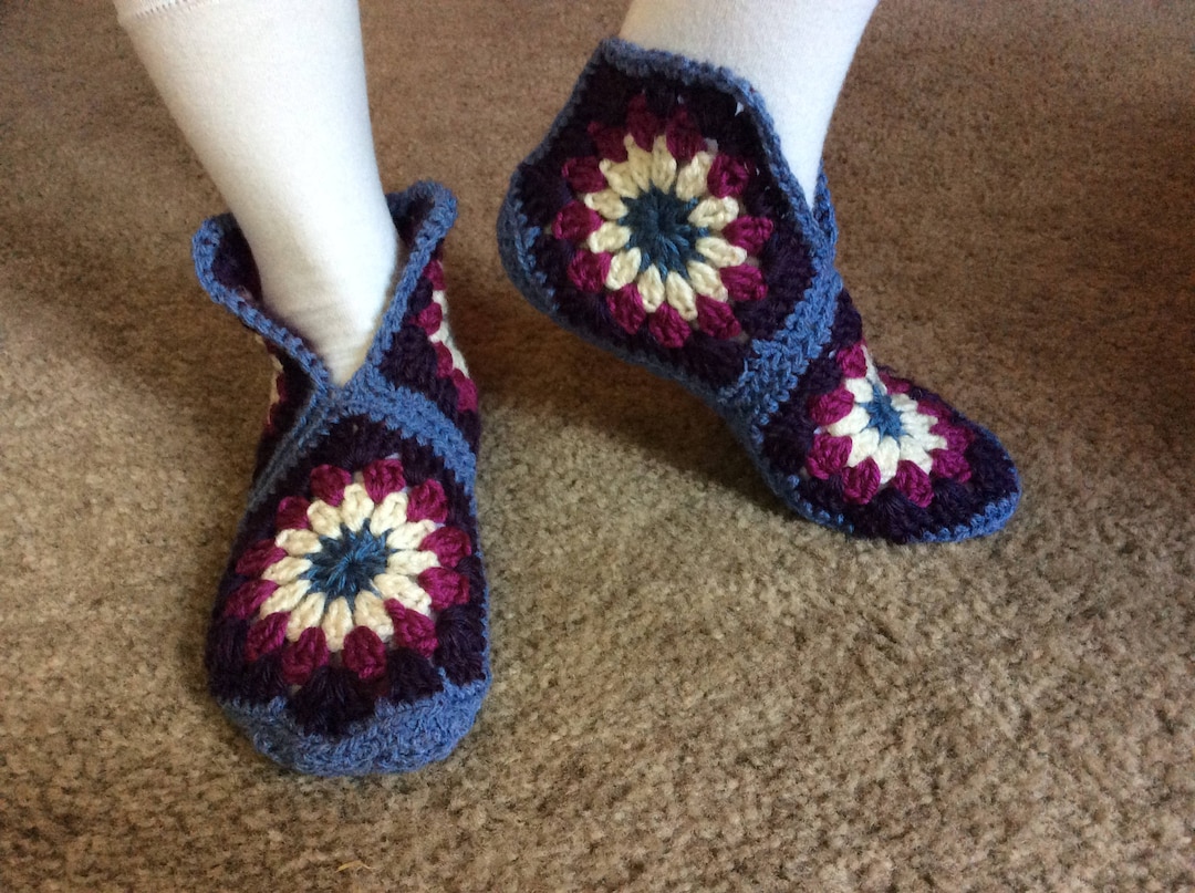 Handmade Crochet Slipper Shoes, House Shoes, Crochet Slippers in Blue ...