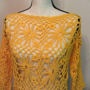 Handmade Crochet Mesh Yellow Summer Top Cover Up, Crochet Top, Crochet ...