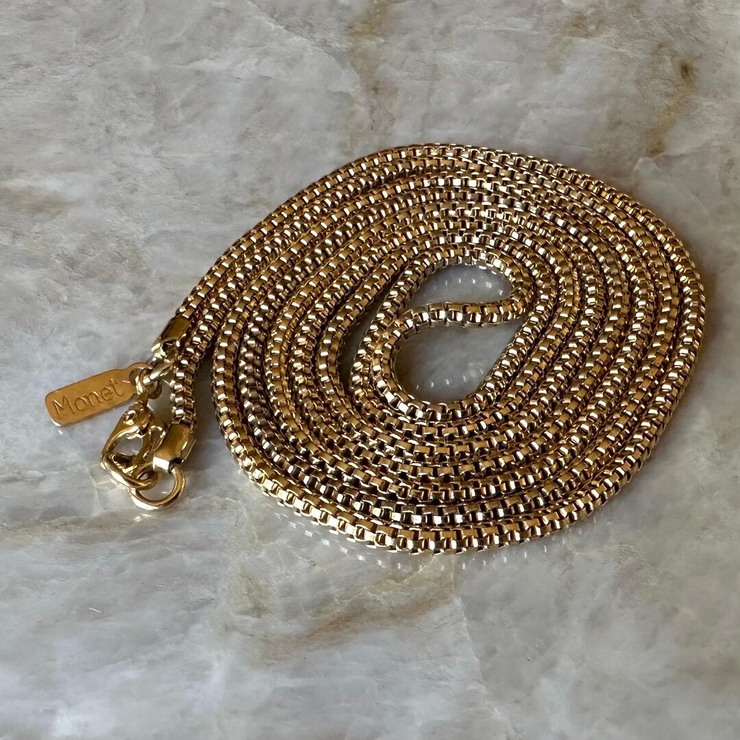 MONET Chain Vintage GOLD Chain Rounded Box Chain Vintage Monet Chain ...
