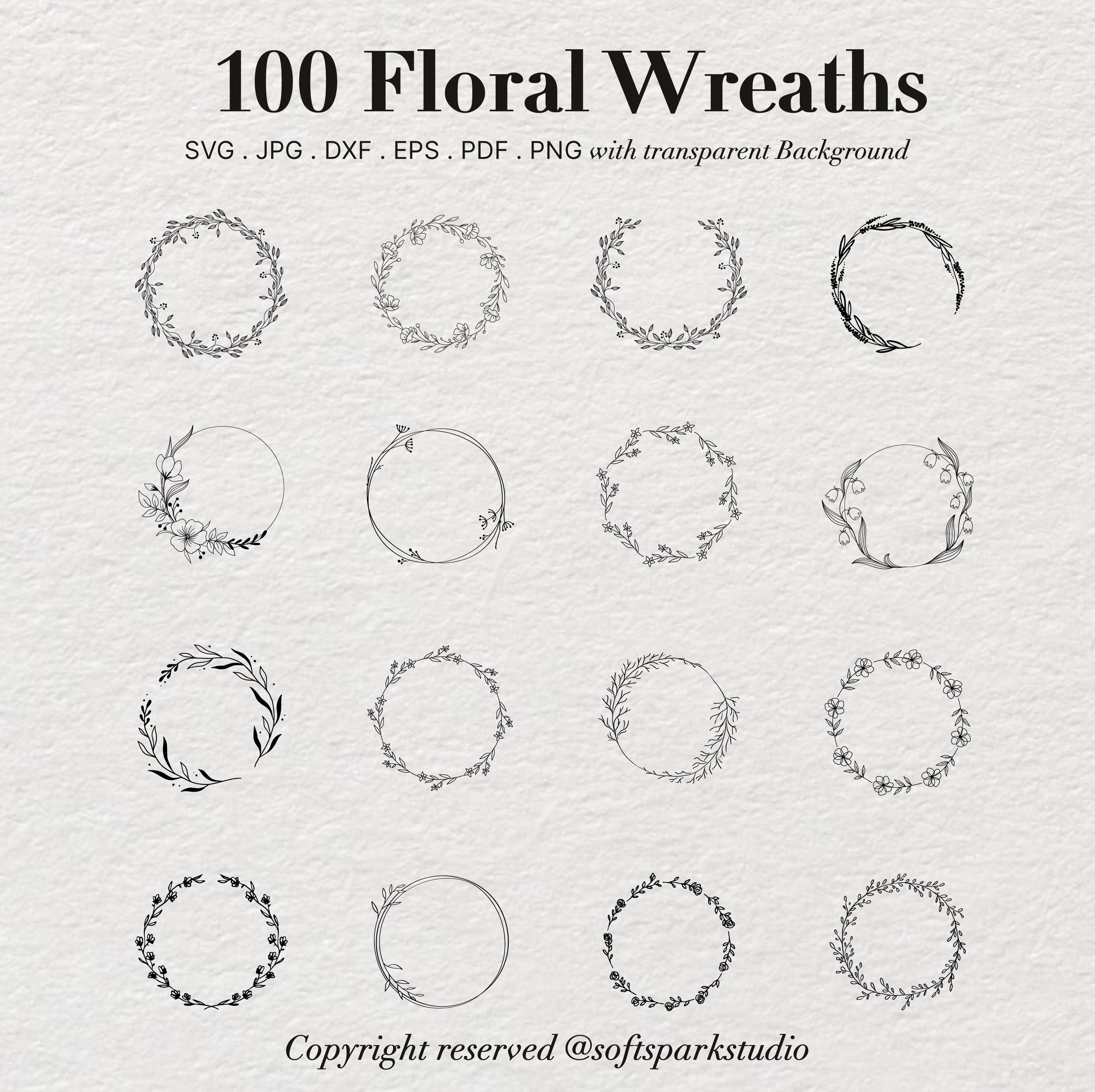 Floral Wreath SVG Bundle, Hand Drawn Botanical Circle Frames, Wedding ...