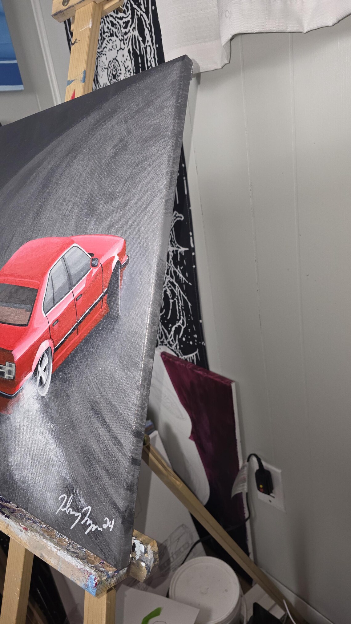 BMW E34 Drift Painting Original | Hand Painted Automotive Art | Red BMW ...