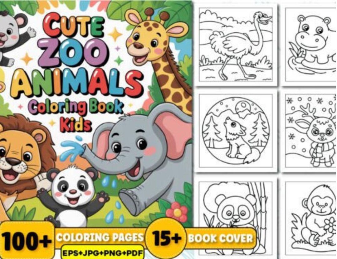 Cute Zoo Animals Coloring Book for Kids , 100+ Fun Animal Coloring ...