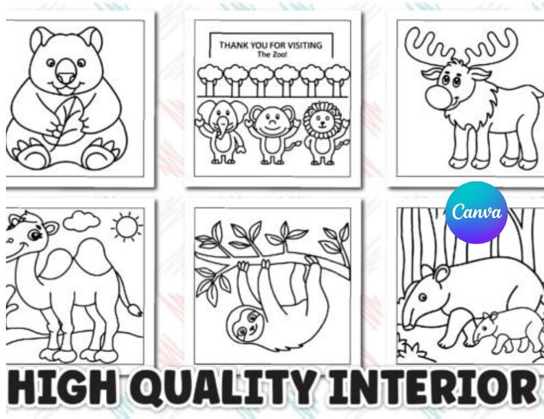 Cute Zoo Animals Coloring Book for Kids , 100+ Fun Animal Coloring ...