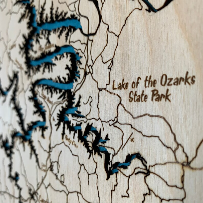 Laser Cut Engraved Wood Lake Map Lake of the Ozarks - Etsy