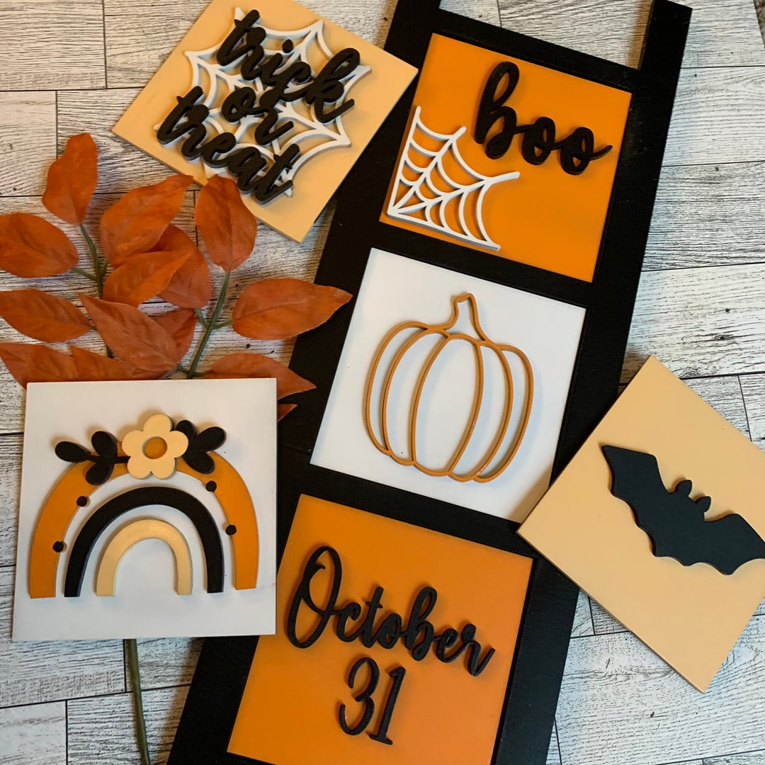 Boho Halloween Leaning Ladder Interchangeable Signs - Laser Cut Wood ...