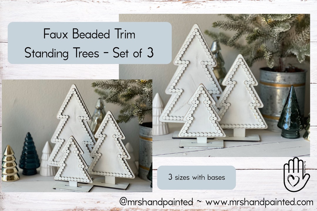 Farmhouse Style Faux Bead Trim Standing Trees - Set of 3 - Etsy