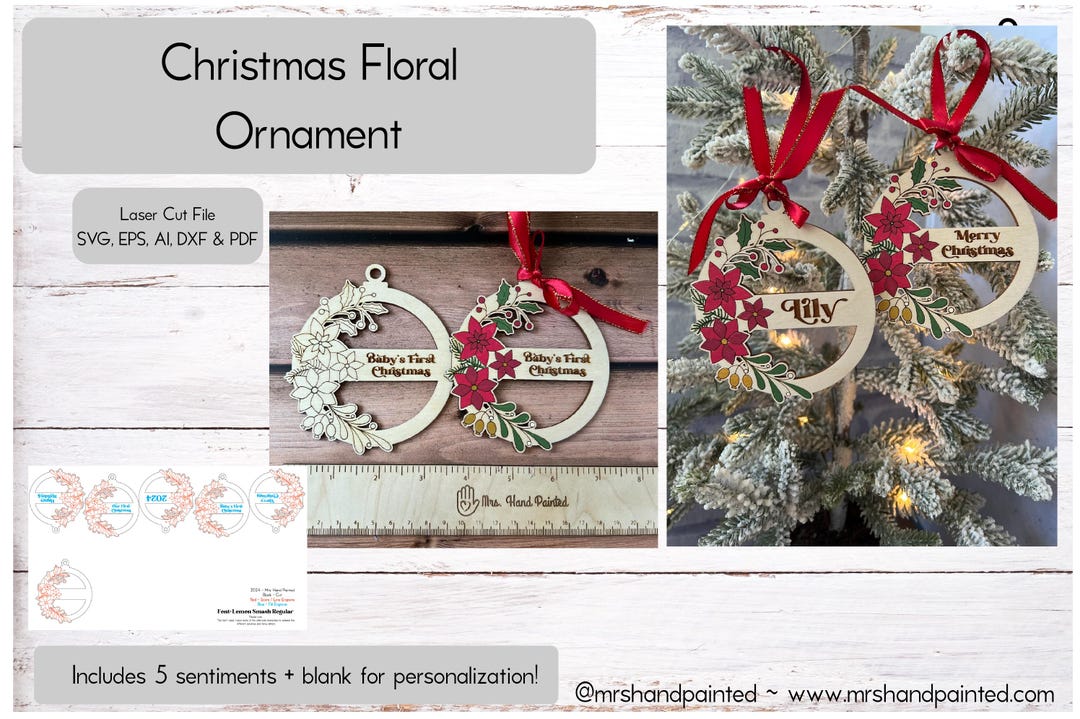 Digital Laser Cut File - Christmas Floral Ornament - Etsy