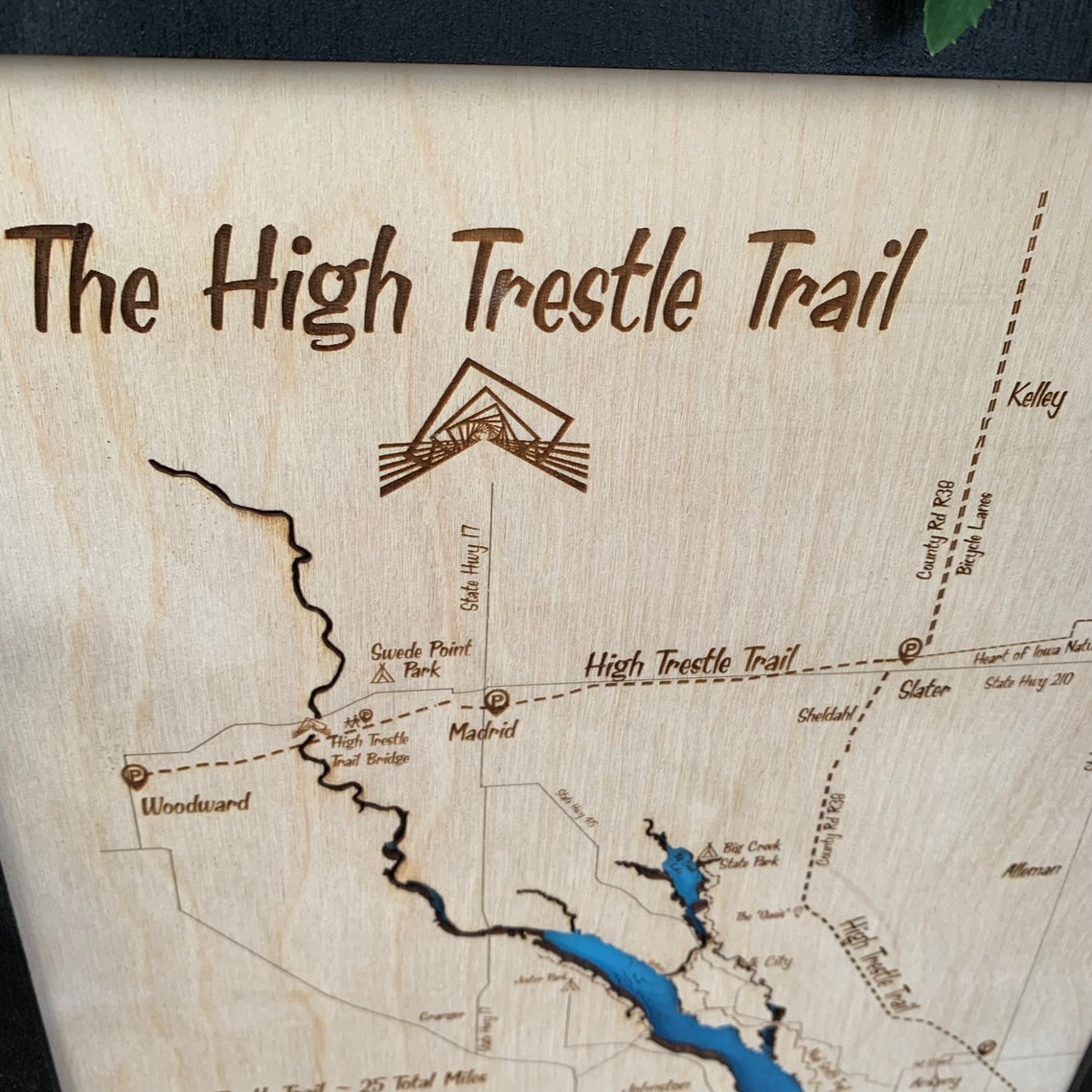 High Trestle Trail - Iowa Bike Trail Map - Laser Engraved Wall Hanging ...