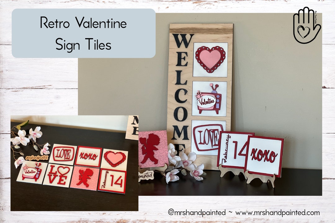 Retro Valetine's Day Interchangeable Sign Tiles Leaning Ladder Signs ...