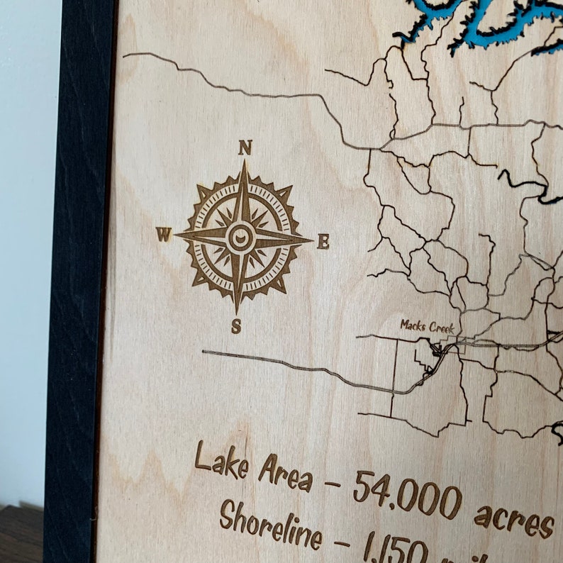 Laser Cut Engraved Wood Lake Map Lake of the Ozarks - Etsy