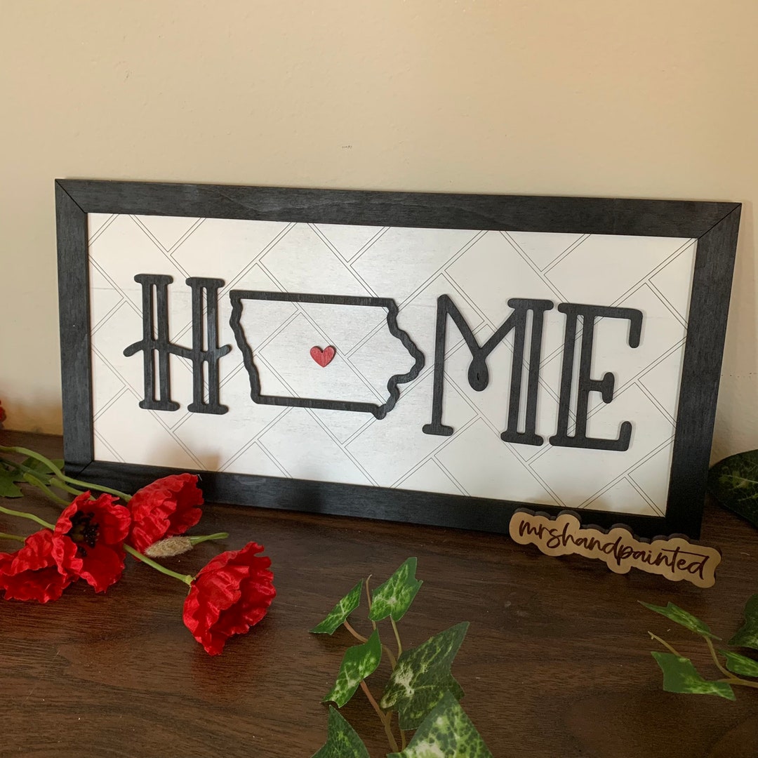 Home State Layered Sign - Laser Cut Wood Wall Hanging - Etsy