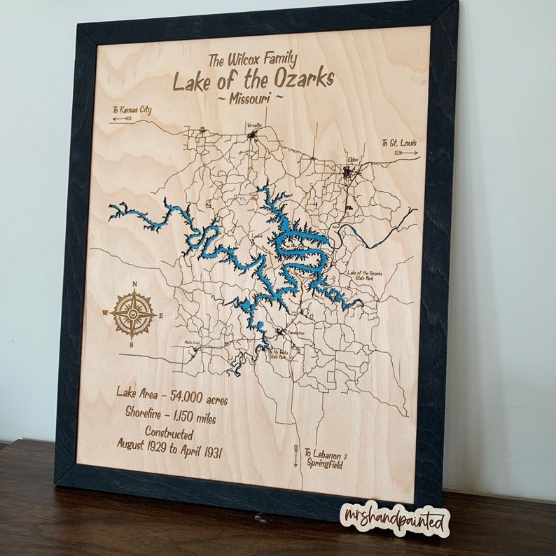 Laser Cut Engraved Wood Lake Map Lake of the Ozarks - Etsy