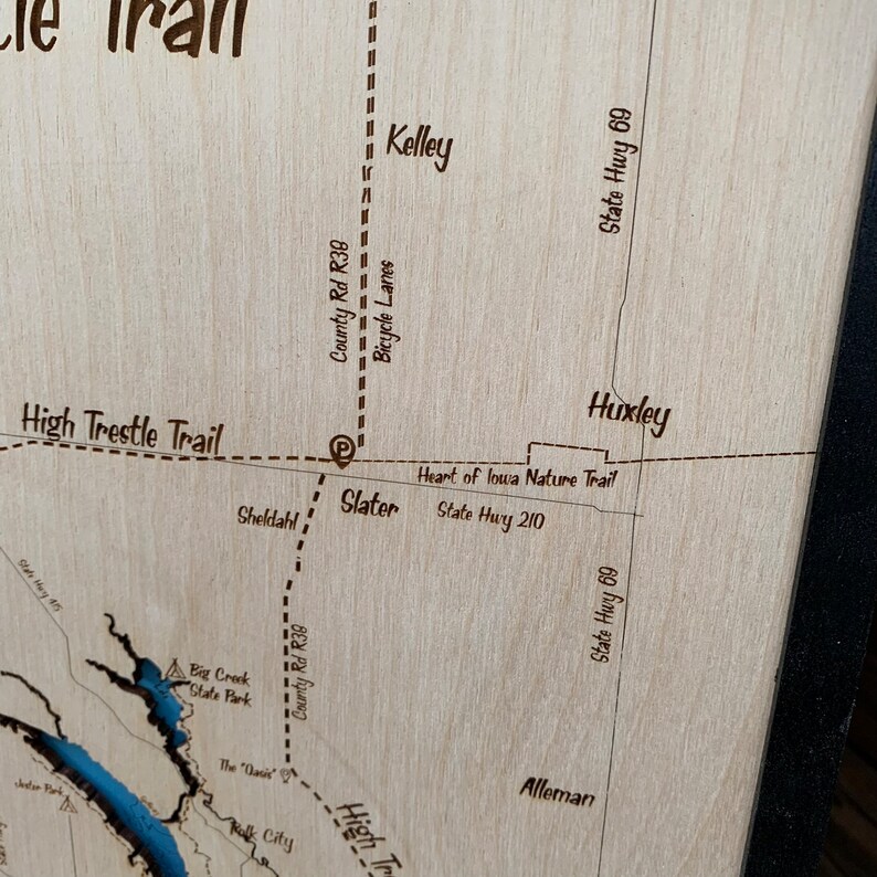 High Trestle Trail - Iowa Bike Trail Map - Laser Engraved Wall Hanging ...