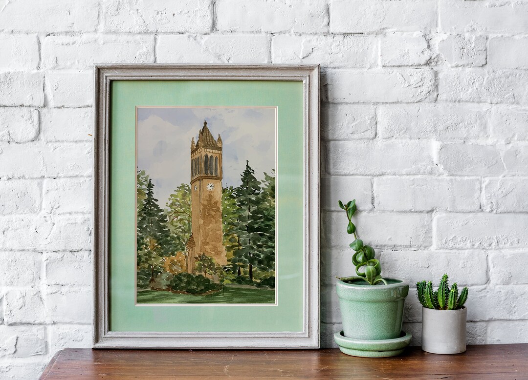Iowa State Campanile Watercolor Landscape - Fine Art Print ...