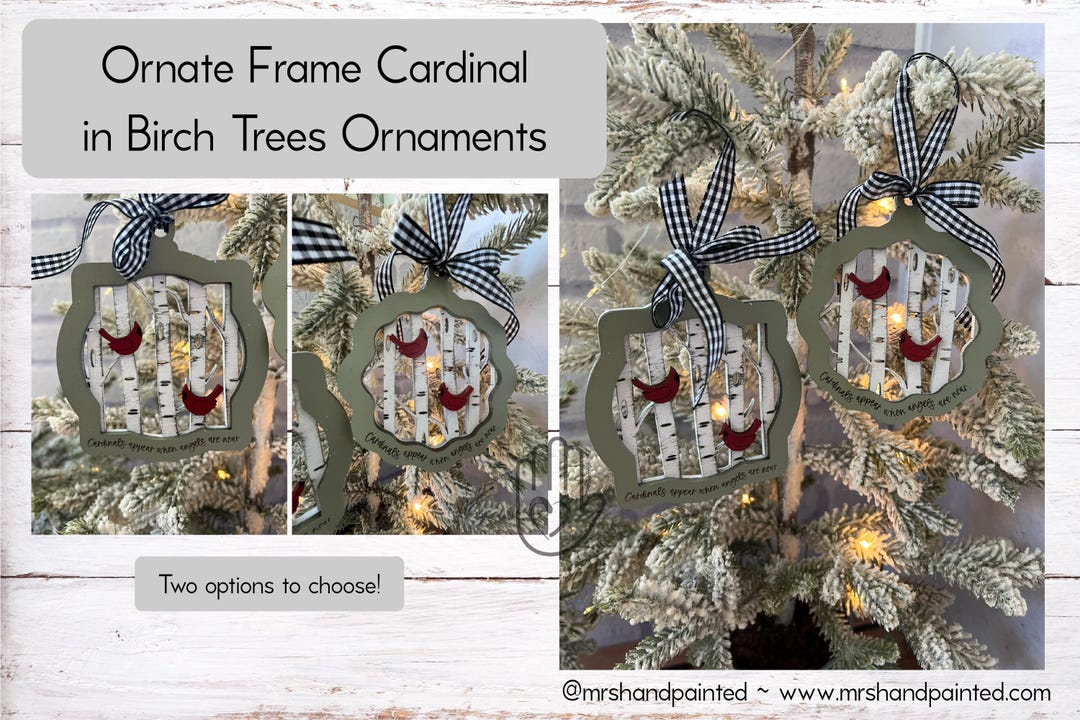 Ornate Frame Cardinals in Birch Trees Ornaments - Etsy