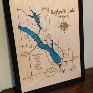 Laser Cut Engraved Wood Lake Map Saylorville Lake Map Des Moines Iowa ...