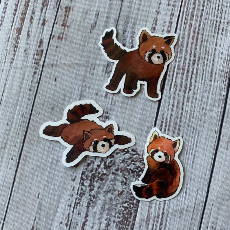 3 pc Red Panda Watercolor Vinyl Stickers | Etsy