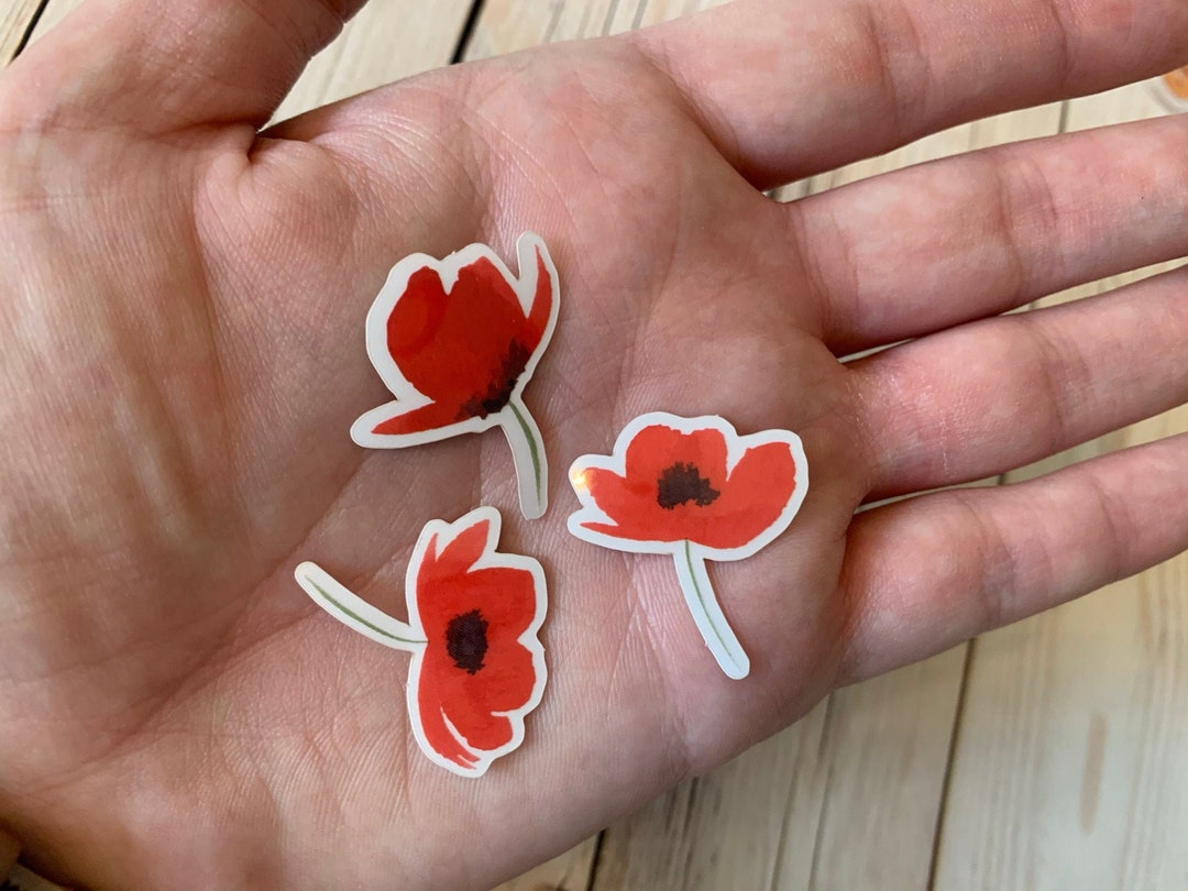 3 Pc Transparent Watercolor Red Poppy Stickers - Etsy