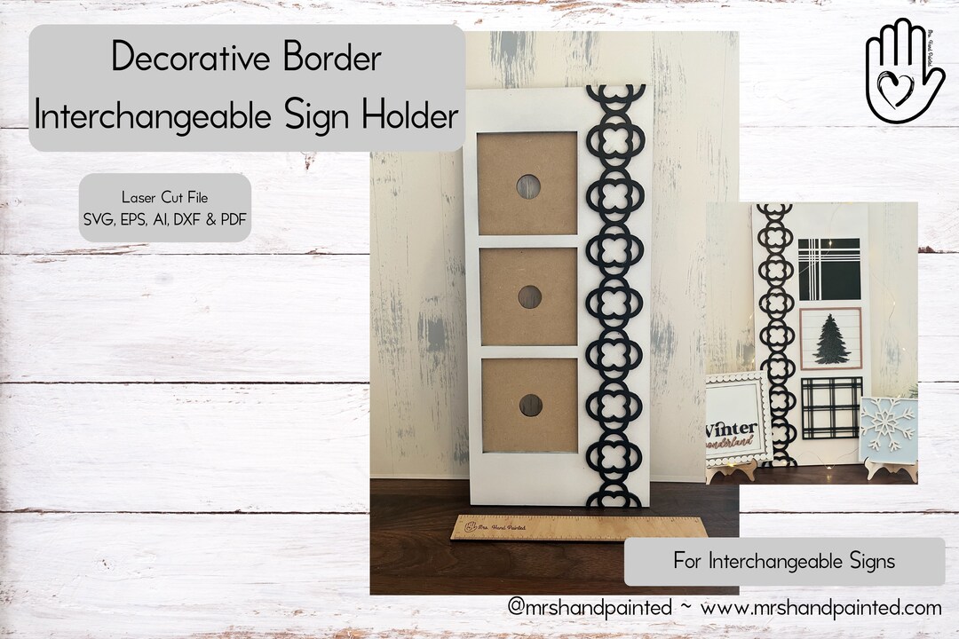 Digital Cut File - Decorative Border Interchangeable 3 Slot Sign Backer ...