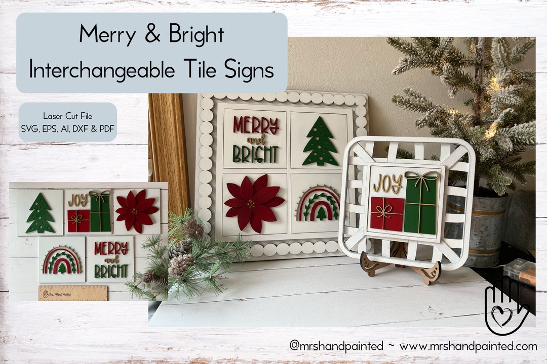 Laser Cut File - Merry & Bright Christmas Ladder Tiles ...