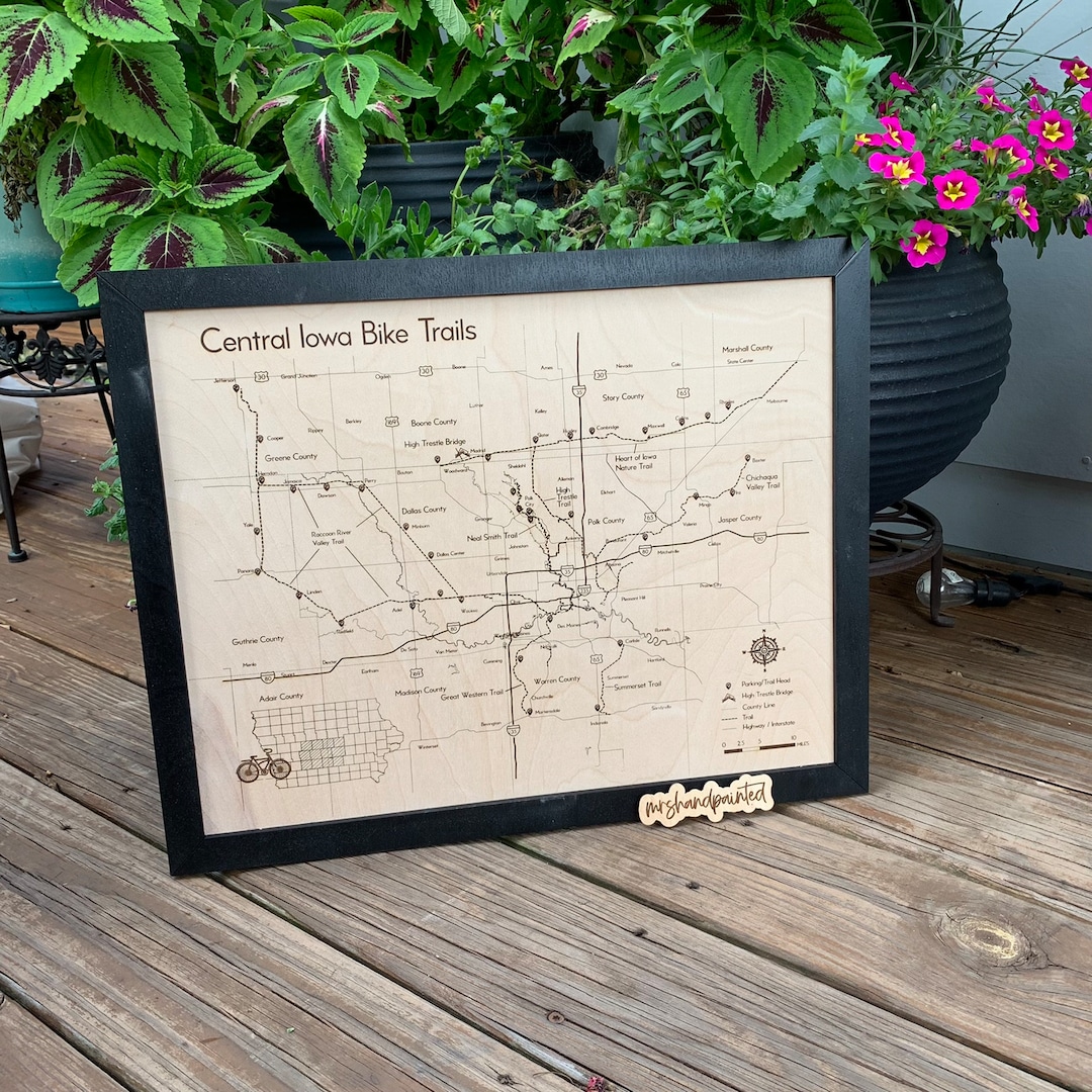 Central Iowa Bike Trails Map - Laser Engraved Wall Hanging - Etsy