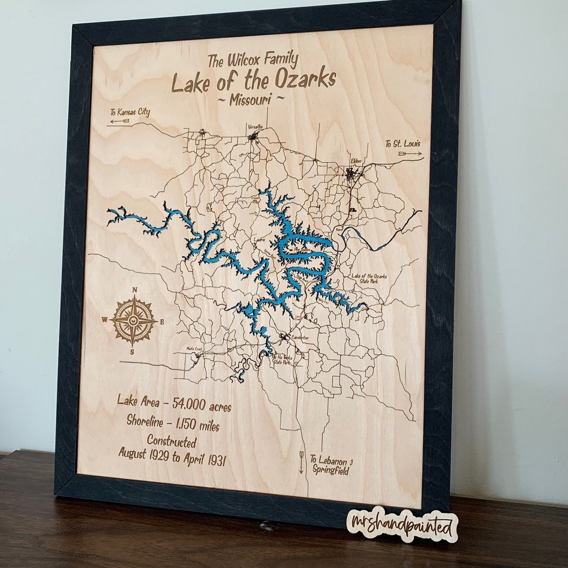 Laser Cut Engraved Wood Lake Map Lake of the Ozarks | Etsy