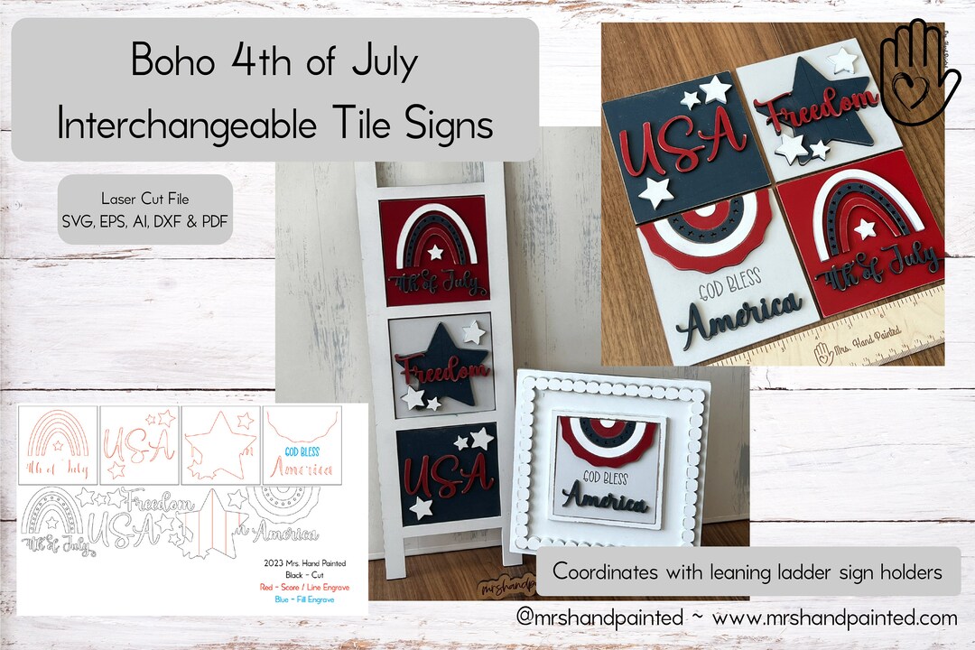 Digital Laser Cut File - Boho 4th of July Interchangeable Sign Tiles - Etsy