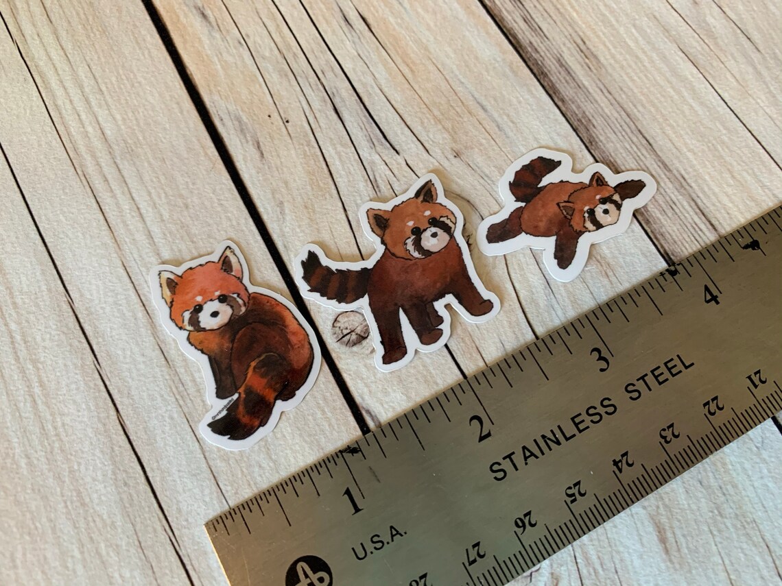 3 Pc Red Panda Watercolor Vinyl Stickers - Etsy