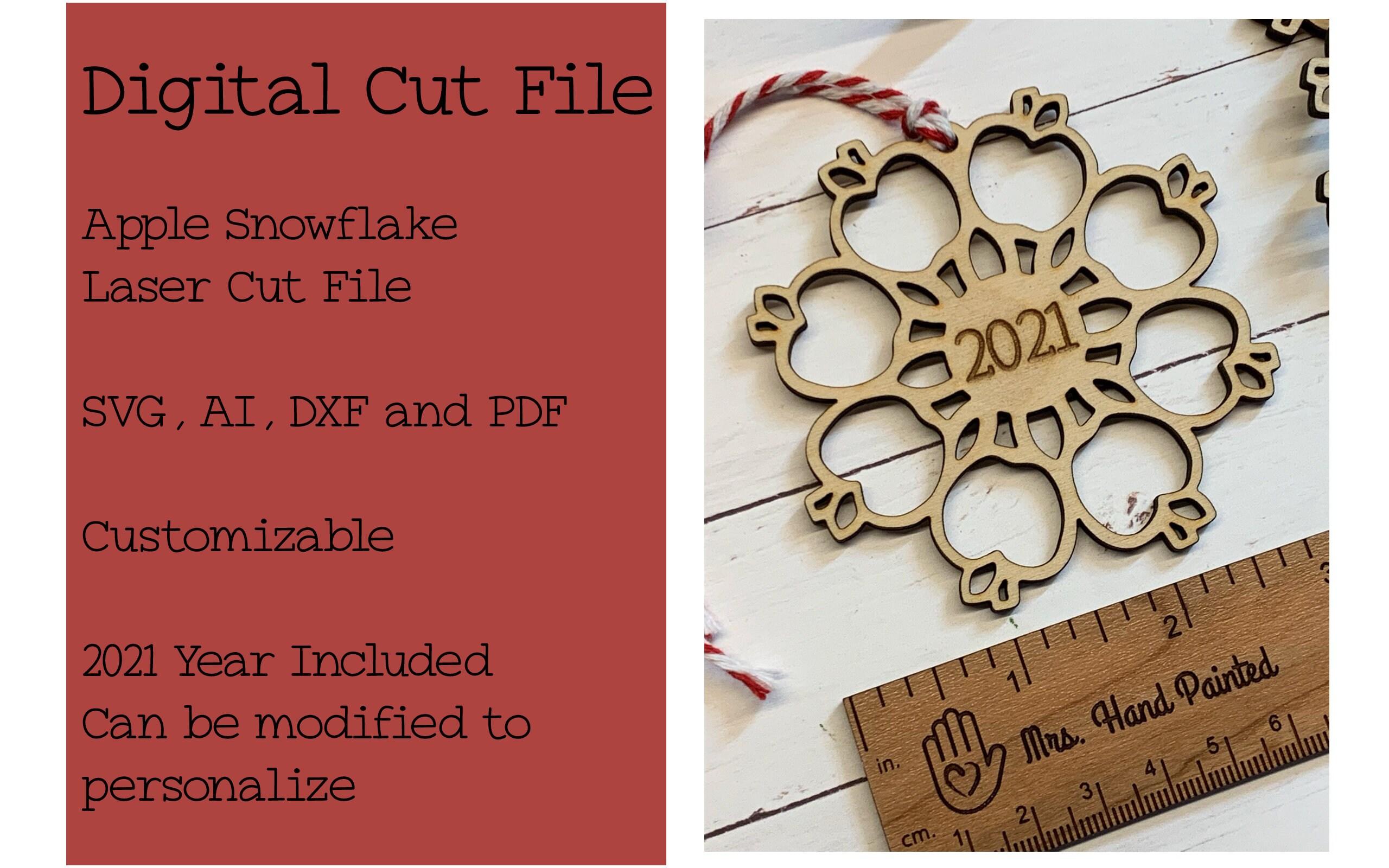 Laser Cut File Apple Snowflake Ornament Teacher Gift | Etsy