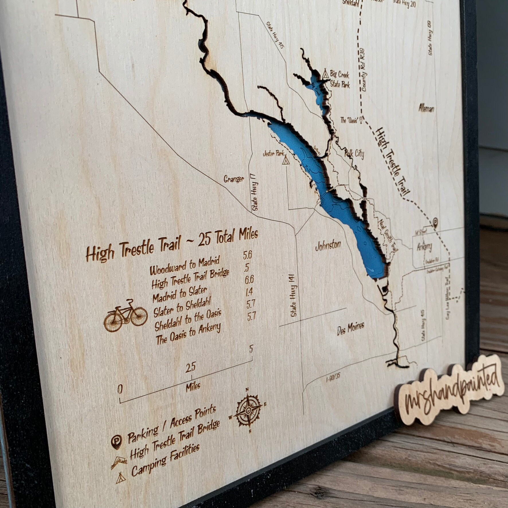 High Trestle Trail - Iowa Bike Trail Map - Laser Engraved Wall Hanging ...