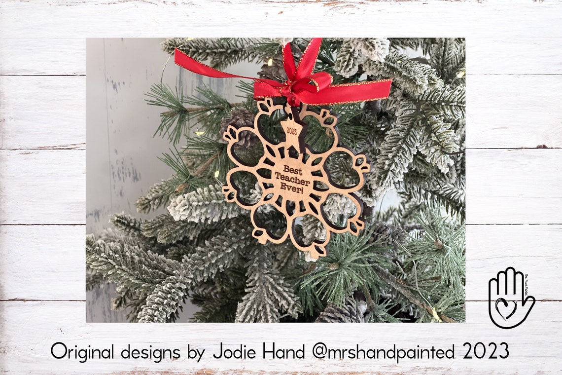 Laser Cut File - Apple Snowflake Ornament - Teacher Gift - Digital ...
