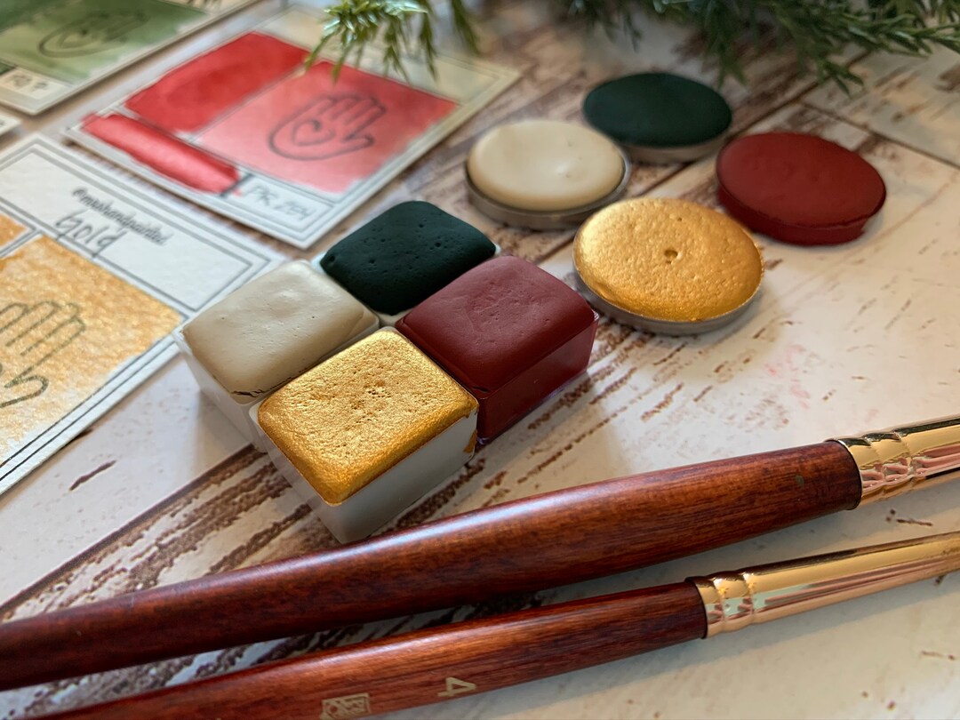 Handmade Watercolor Paints - COTTAGE CHRISTMAS - Set of 4 Watercolor ...