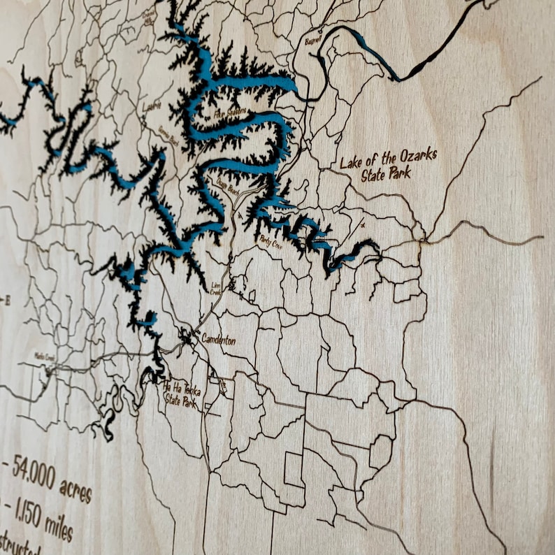 Laser Cut Engraved Wood Lake Map Lake of the Ozarks - Etsy