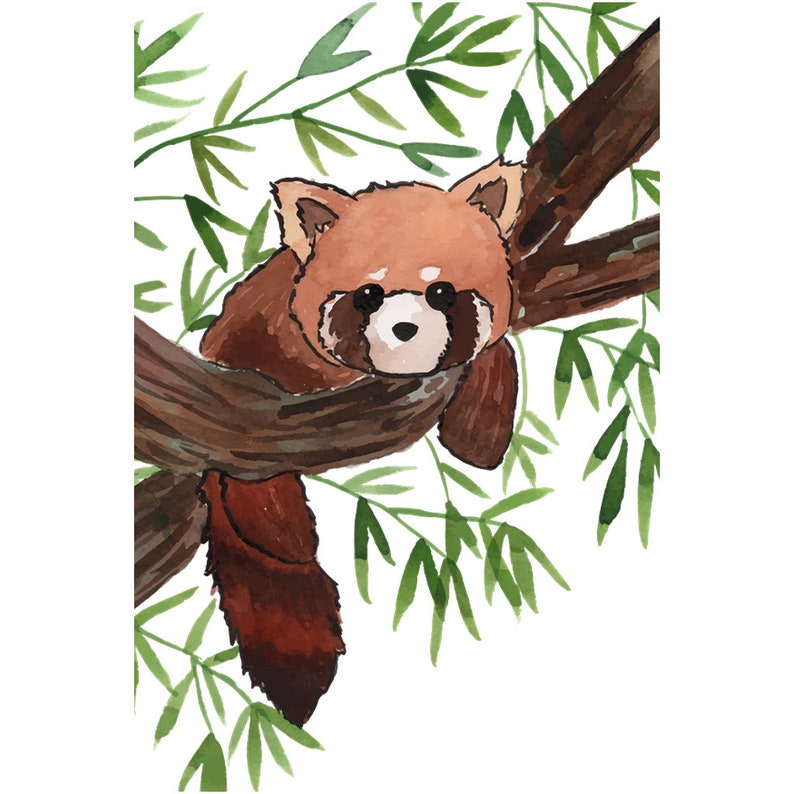Watercolor Red Panda In Tree Fine Art Prints Nursery Art Zoo | Etsy