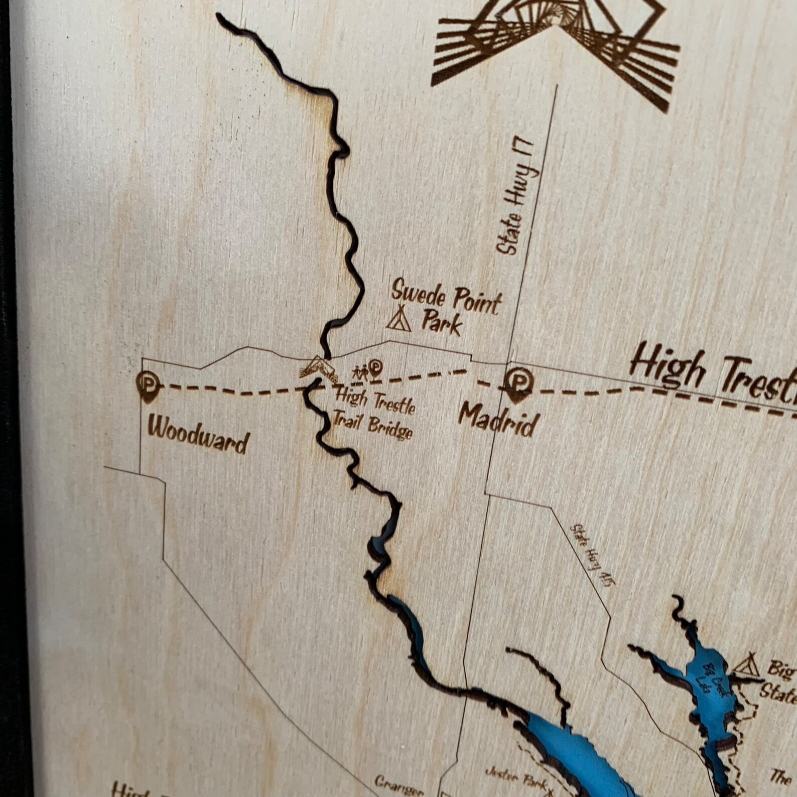 High Trestle Trail - Iowa Bike Trail Map - Laser Engraved Wall Hanging ...