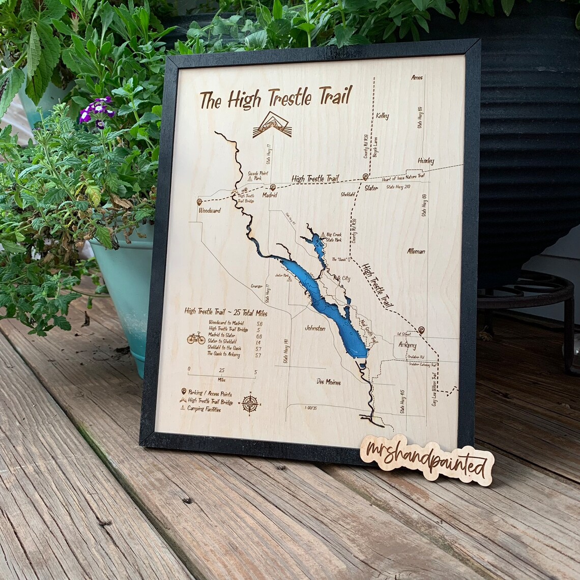 High Trestle Trail - Iowa Bike Trail Map - Laser Engraved Wall Hanging ...