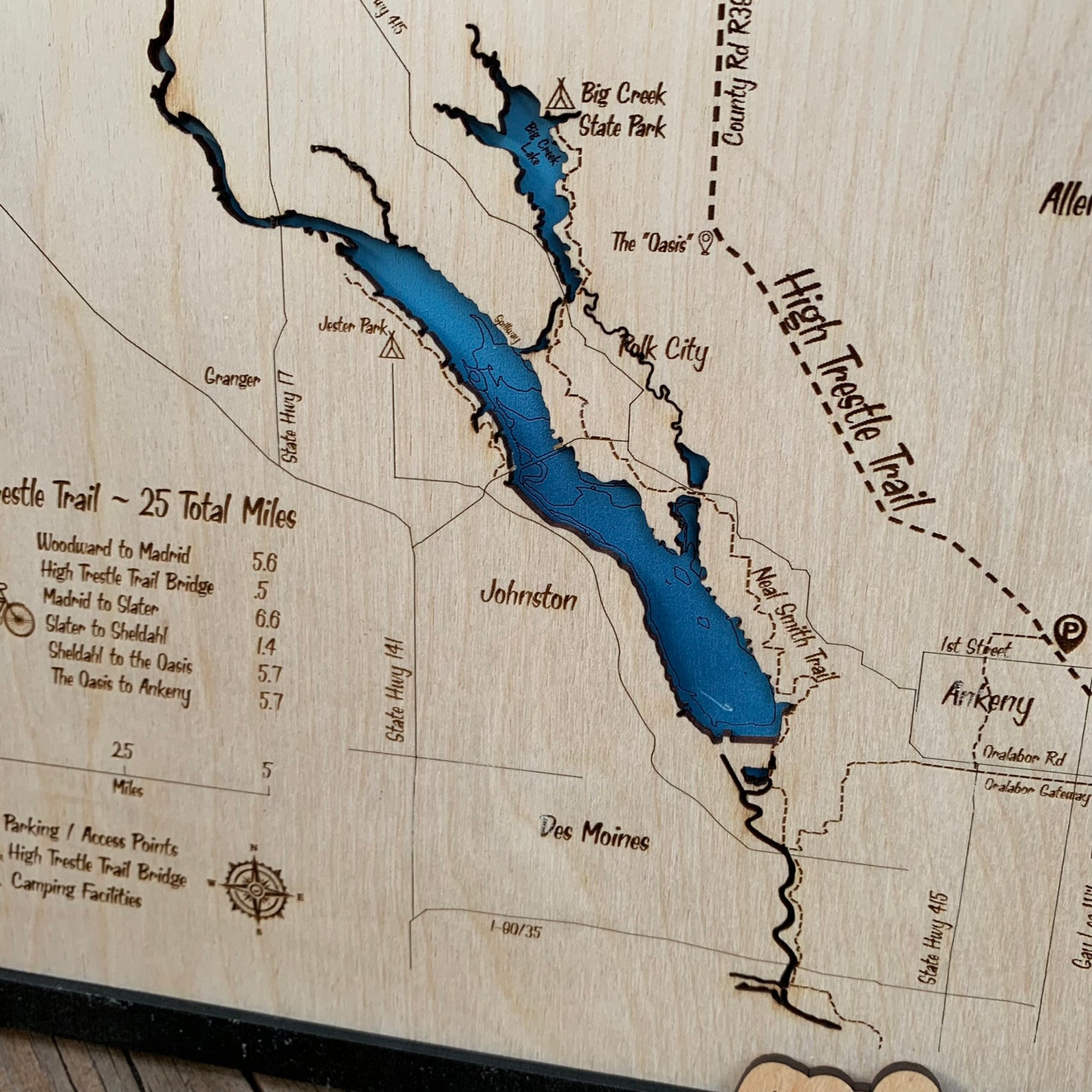 High Trestle Trail - Iowa Bike Trail Map - Laser Engraved Wall Hanging ...