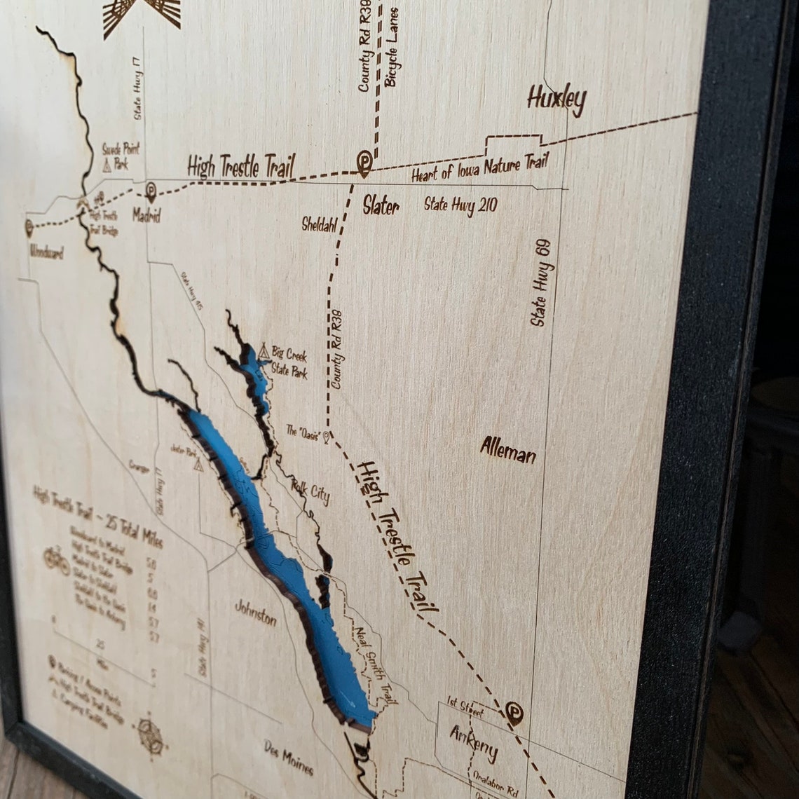 High Trestle Trail - Iowa Bike Trail Map - Laser Engraved Wall Hanging ...