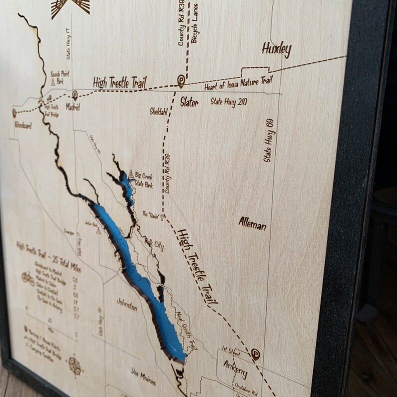 High Trestle Trail - Iowa Bike Trail Map - Laser Engraved Wall Hanging ...