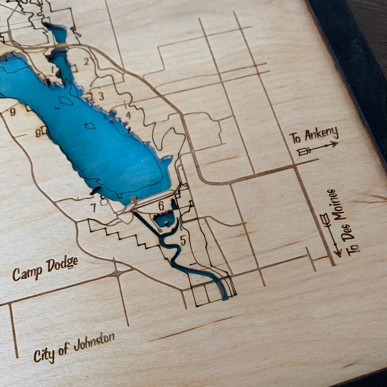 Laser Cut Engraved Wood Lake Map Saylorville Lake Map Des - Etsy