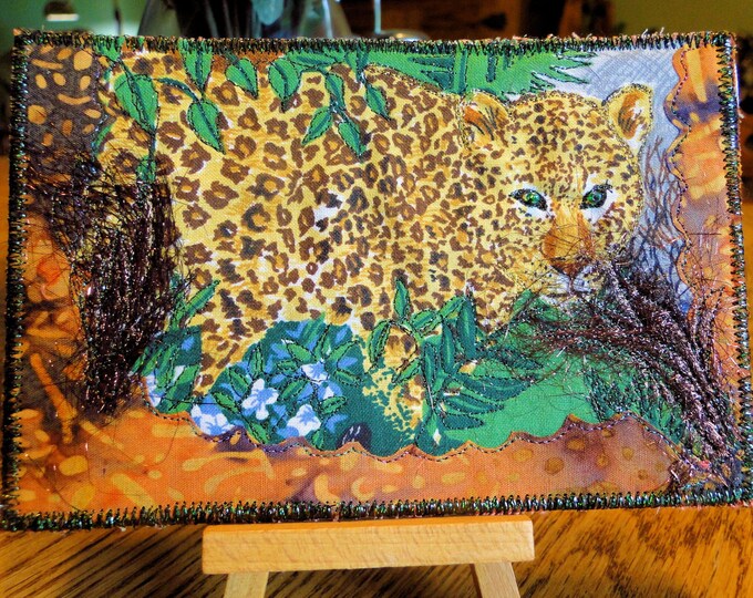 Cheetah Hiding in the Bush Fabric Art Quilt Postcard on Safari Series ...