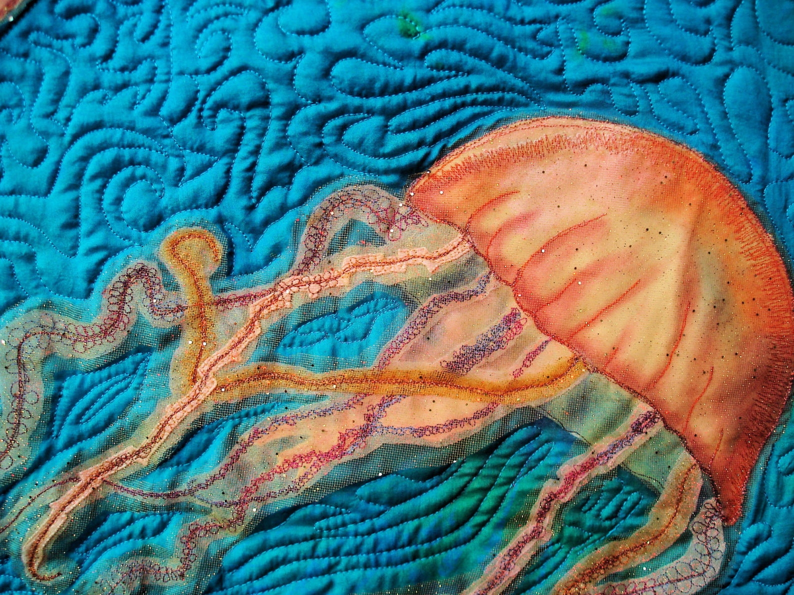 Life is Magical Art Quilt - Original Jellyfish Wall Art Hand-dyed Silk ...